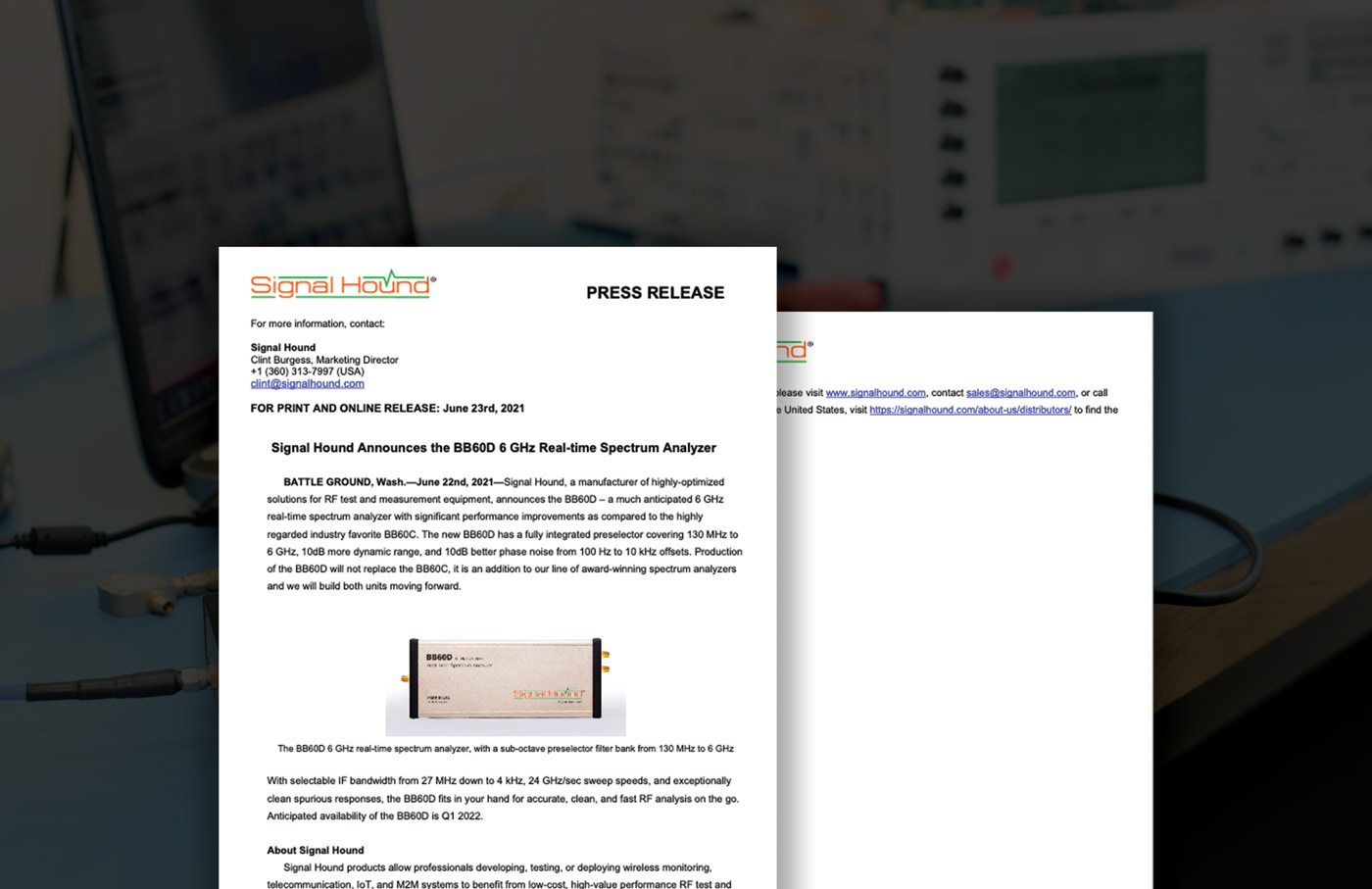 Press Release: Announcing the BB60D 6 GHz RF Analyzer | Signal Hound